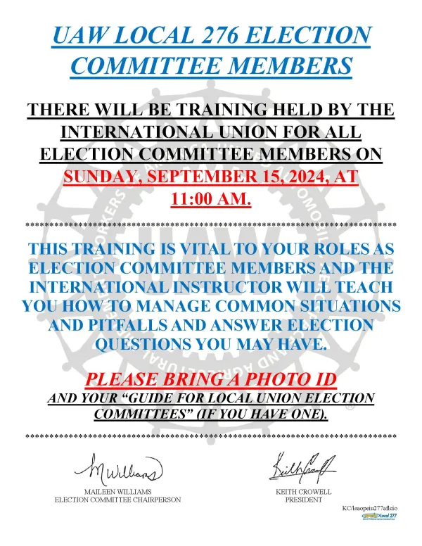 Election Committee Member Training | UAW Local 276