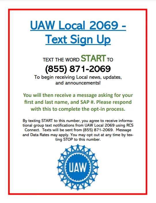 UAW Text Alert | UAW Local 2069