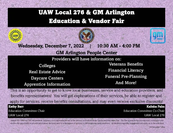 UAW Local 276 & GM Arlington Education & Vendor Fair | UAW Local 276
