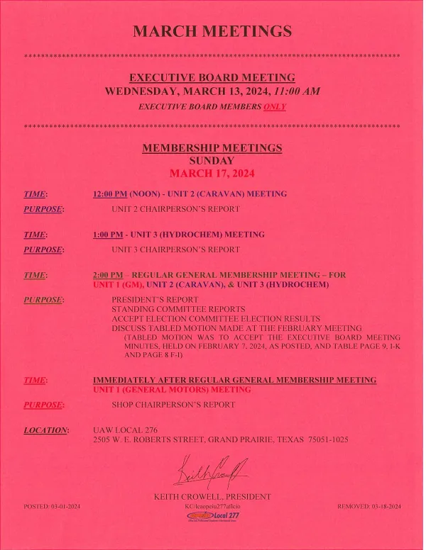 March Meetings | UAW Local 276