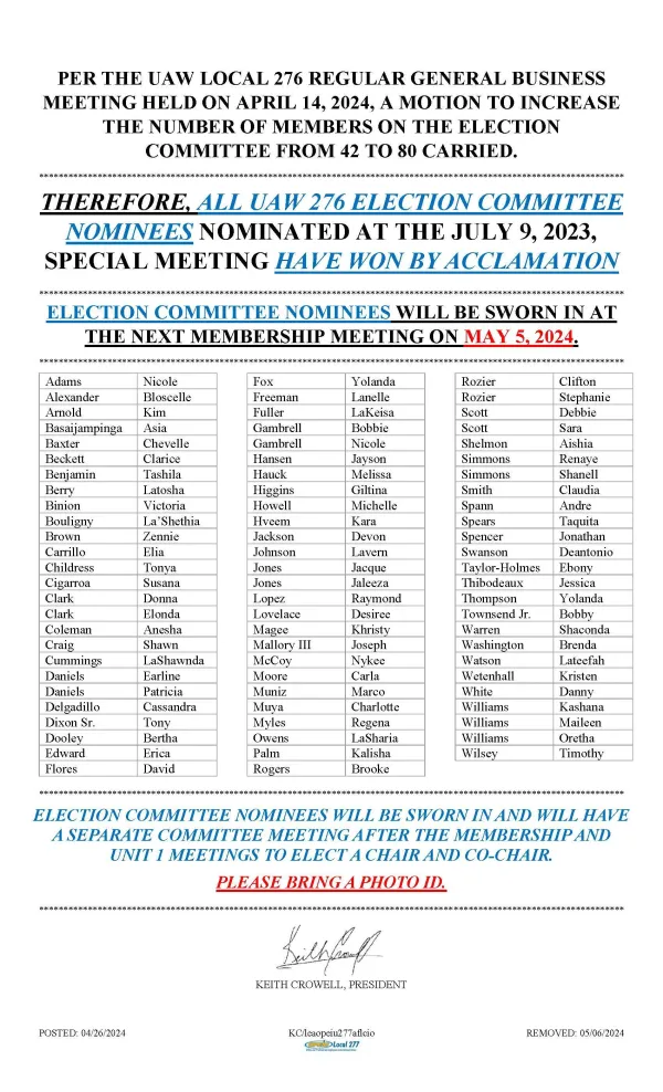 Election Committee Update | UAW Local 276