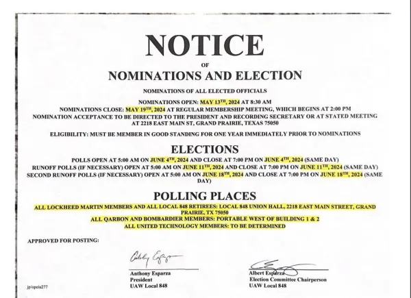 Elections Coming Up | UAW Local 848